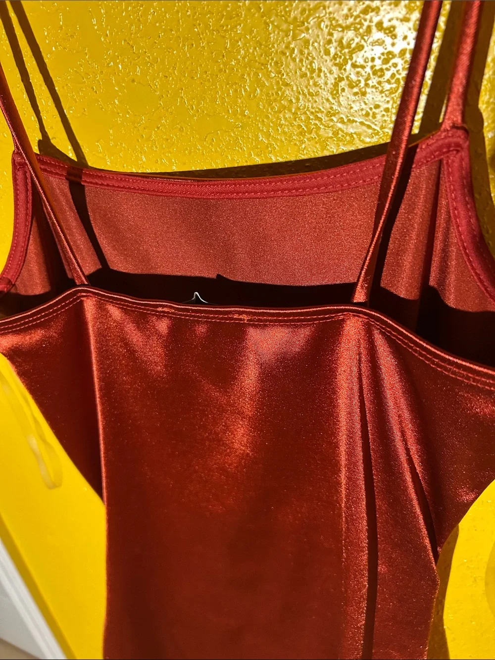 Papaya | Dresses | Papaya Rust Red Satin Spaghetti Strap Dress | Poshmark